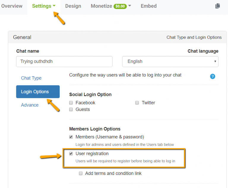 How to add a user registration login option? - Online Group Chat Room ...