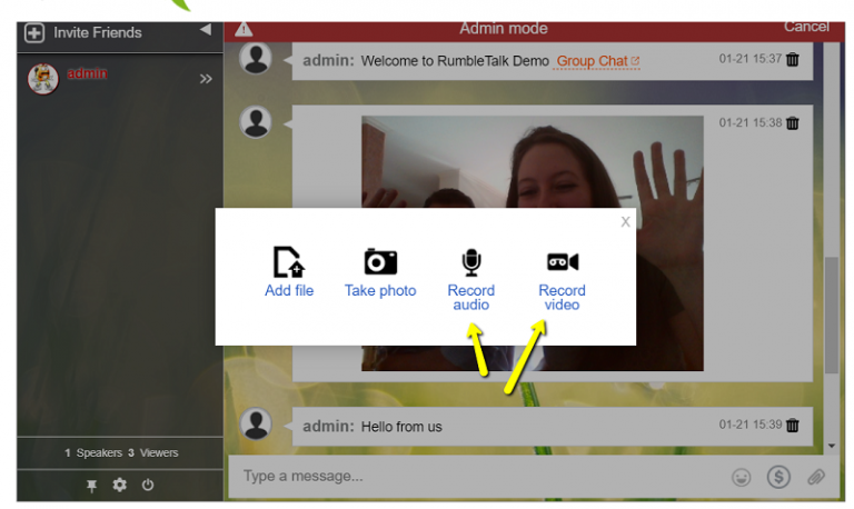 Instantly send audio and video messages with RumbleTalk group chat